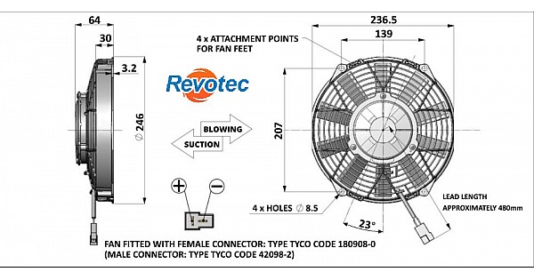 Revotec Comex High Power Fan - 9in (225mm) Puller-Suction-FAN0605HP